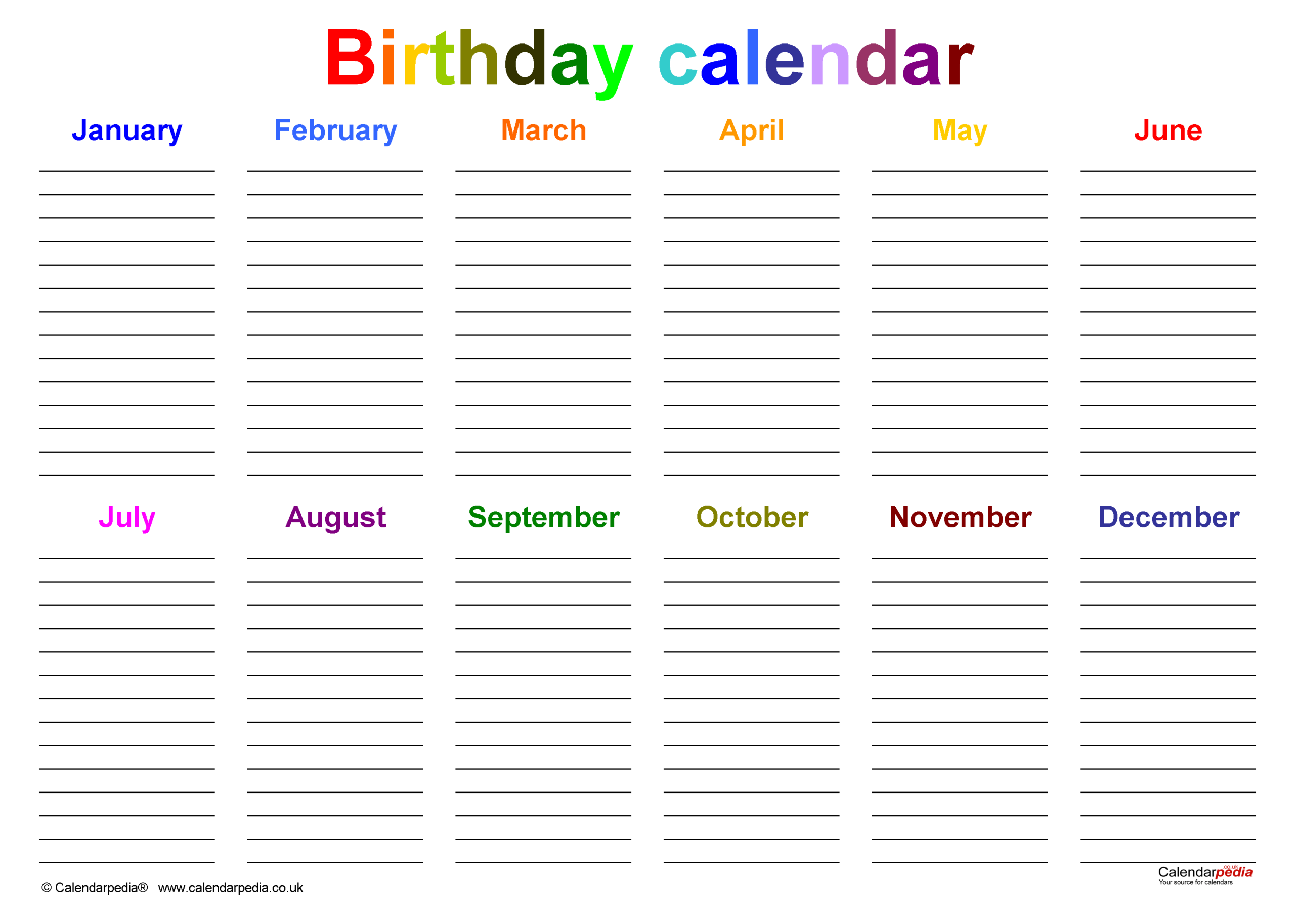 Printable Birthday Calendar Template - Printable Art Design
