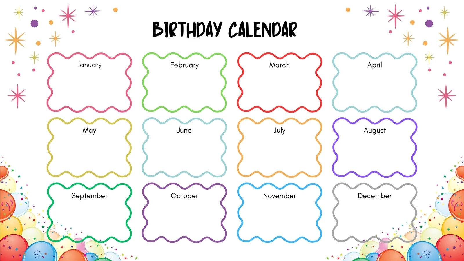 Printable Birthday Calendar Template - Printable Art Design